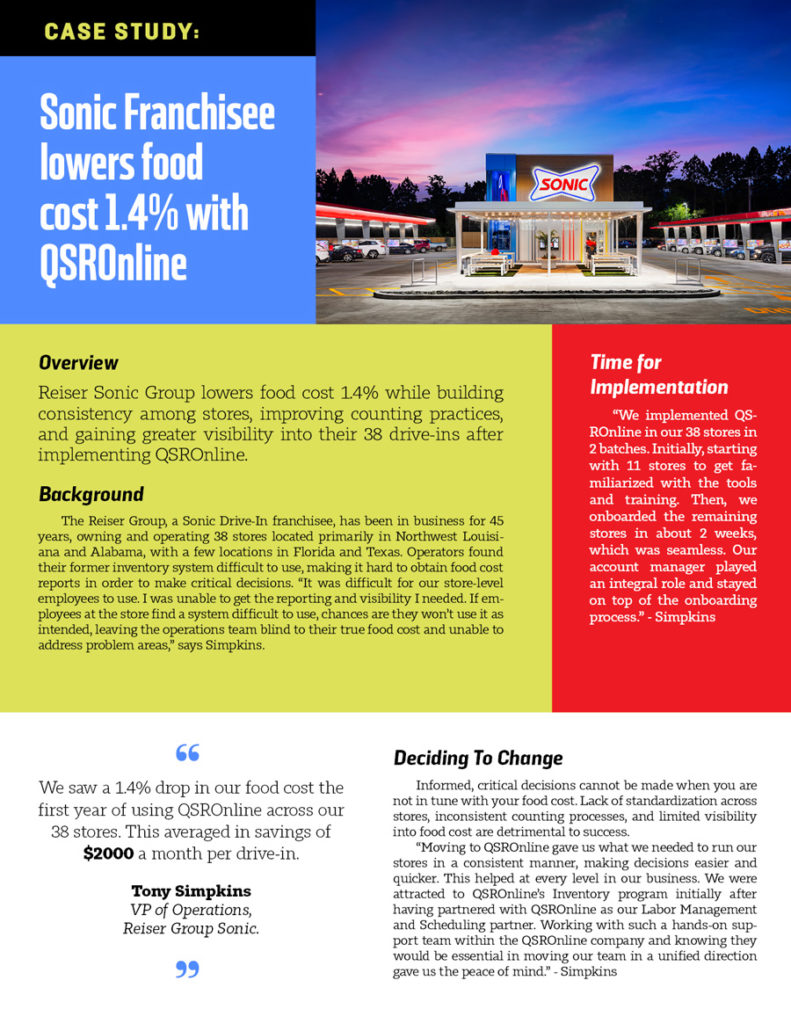 Sonic Reiser Group Case Study - QSROnline - Restaurant Management Software
